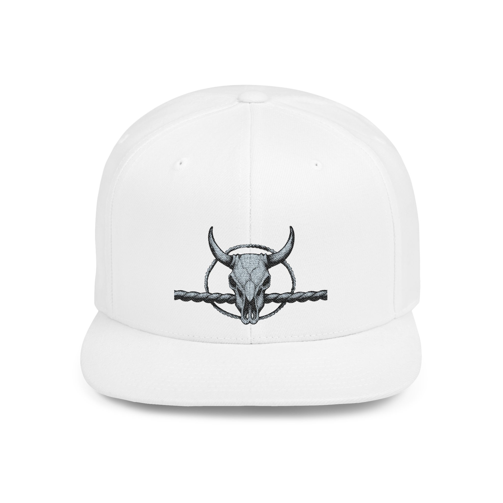 Skull & Barbed Wire Flat Bill Snapback Hat - Rusted Wire Hat Co